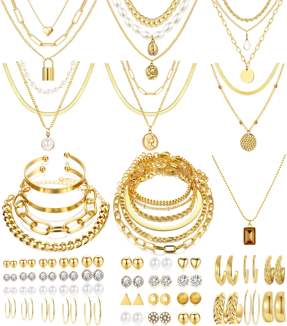 Jewelry 68 Pcs Gold Jewelry Set for Women with 7 Necklace, 17 Bracelet ...